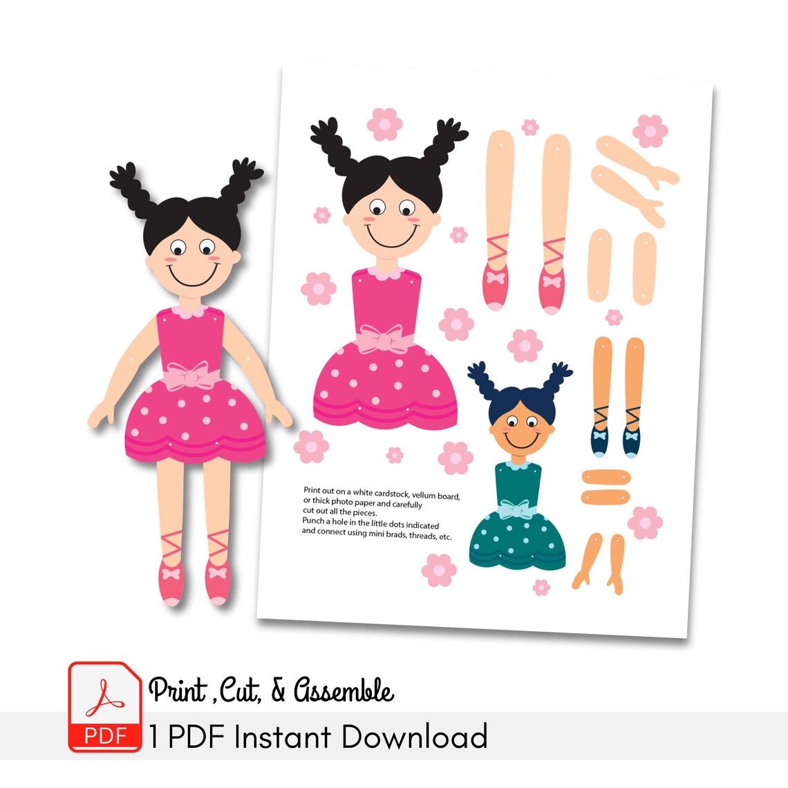 Articulated Girl Paper Doll, Girl Paper Doll Activities for Kids , Kids ...