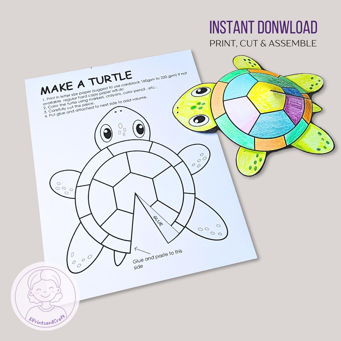 Make a Turtle Printable Activity for Kids, Turtle Paper Craft ...