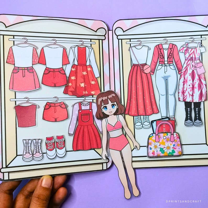 Food Store Paper Dollhouse Printable and Paper Doll Dress up Book Red ...