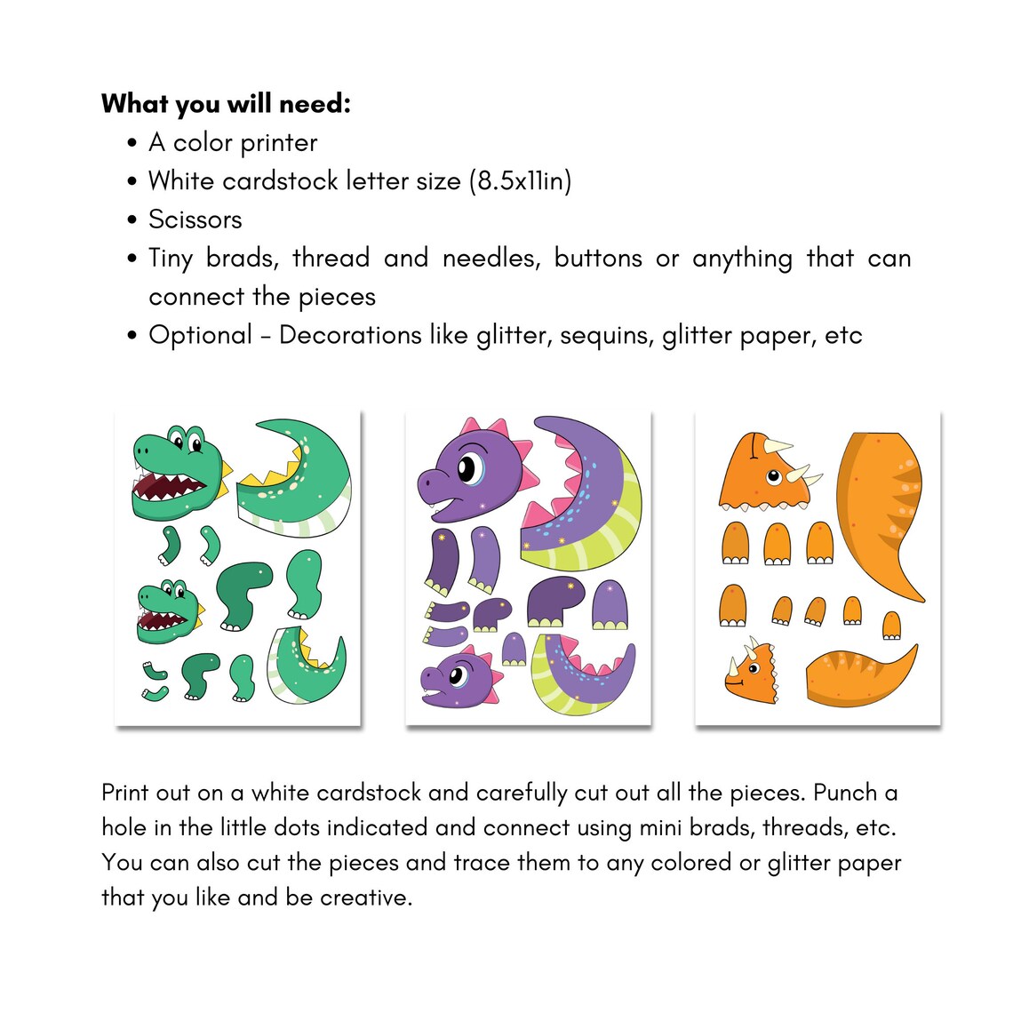 Dinosaur Paper Doll, Articulated Dinosaur Paper Doll, Cute Dino Paper ...