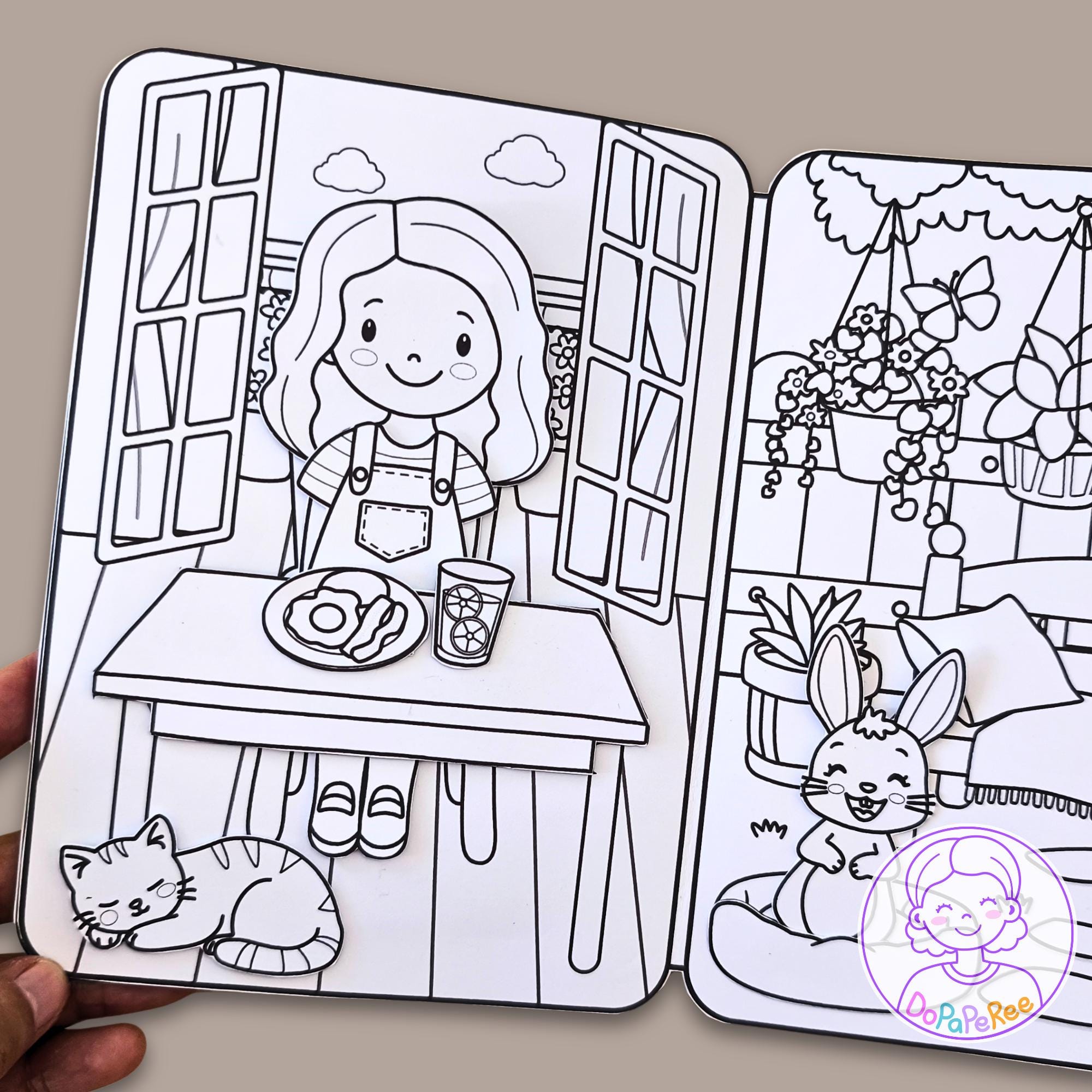 Printable Paper Dollhouse Book, Kids Coloring Activity, Cozy Quiet Time ...