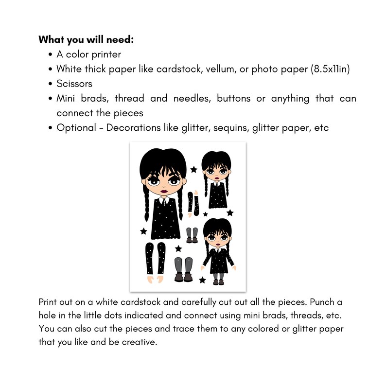 Movable Paper Doll Girl in Black Ready to Print Cut and Assemble, DIY ...