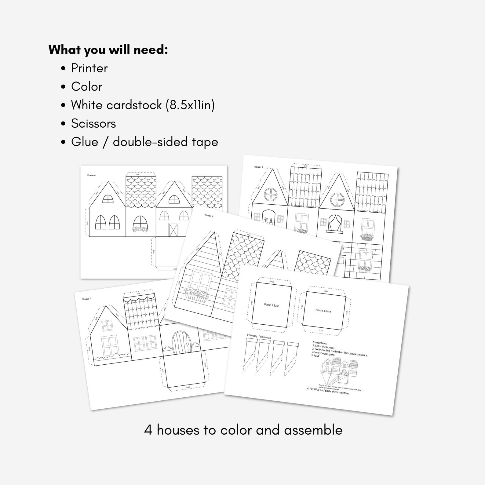 Paper Houses Printable, Coloring and Craft for Kids, 3d Paper Houses ...