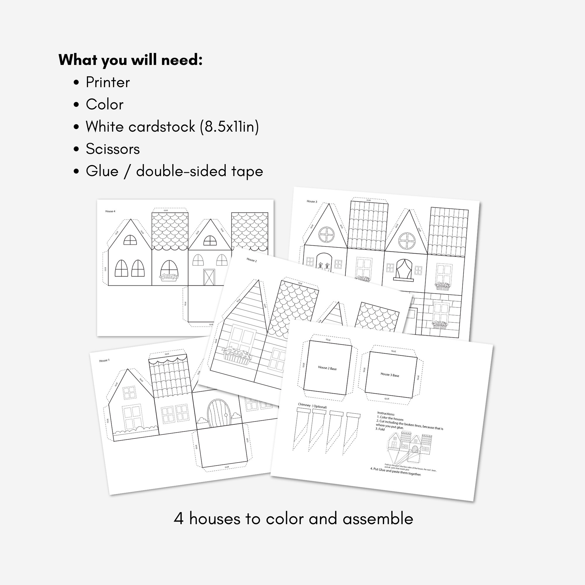 Paper Houses Printable, Coloring and Craft for Kids, 3d Paper Houses ...
