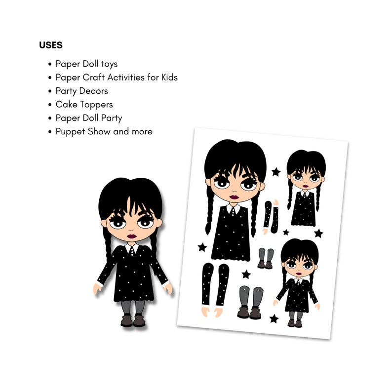 Movable Paper Doll Girl in Black Ready to Print Cut and Assemble, DIY ...