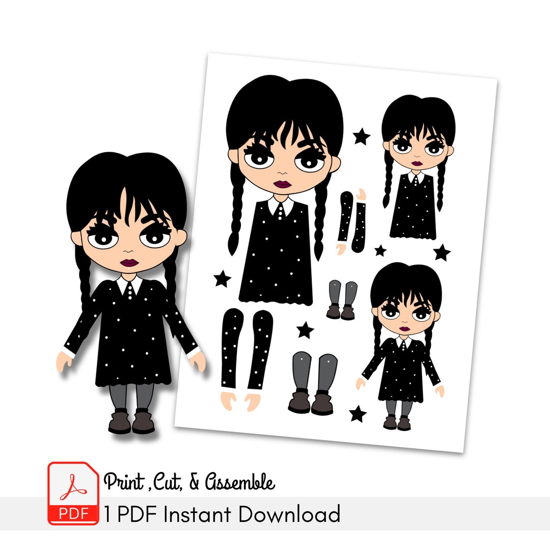 Movable Paper Doll Girl in Black Ready to Print Cut and Assemble, DIY ...