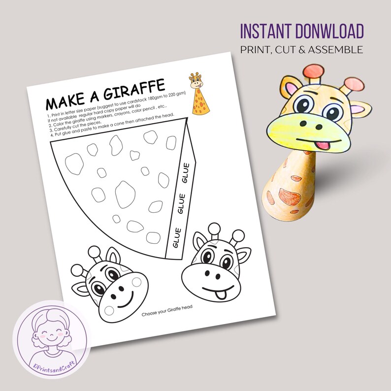 Make a Giraffe Printable Activity for Kids, Giraffe Paper Craft ...