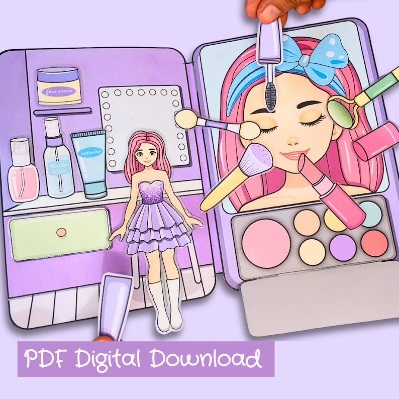 Paper Doll Makeup Kit Printable: DIY Quiet Book Activity (digital ...