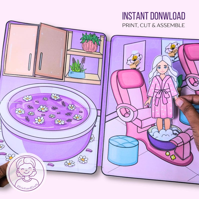 Paper Dollhouse Nail & Spa Printable Game Kit, Quiet Book for Kids ...