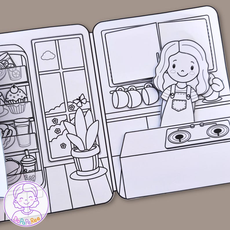Printable Paper Dollhouse Book, Kids Coloring Activity, Cozy Quiet Time ...