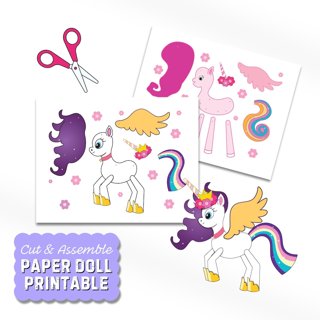 Movable Unicorn Paper Doll, Articulated Unicorn Paper Doll Kids Paper ...