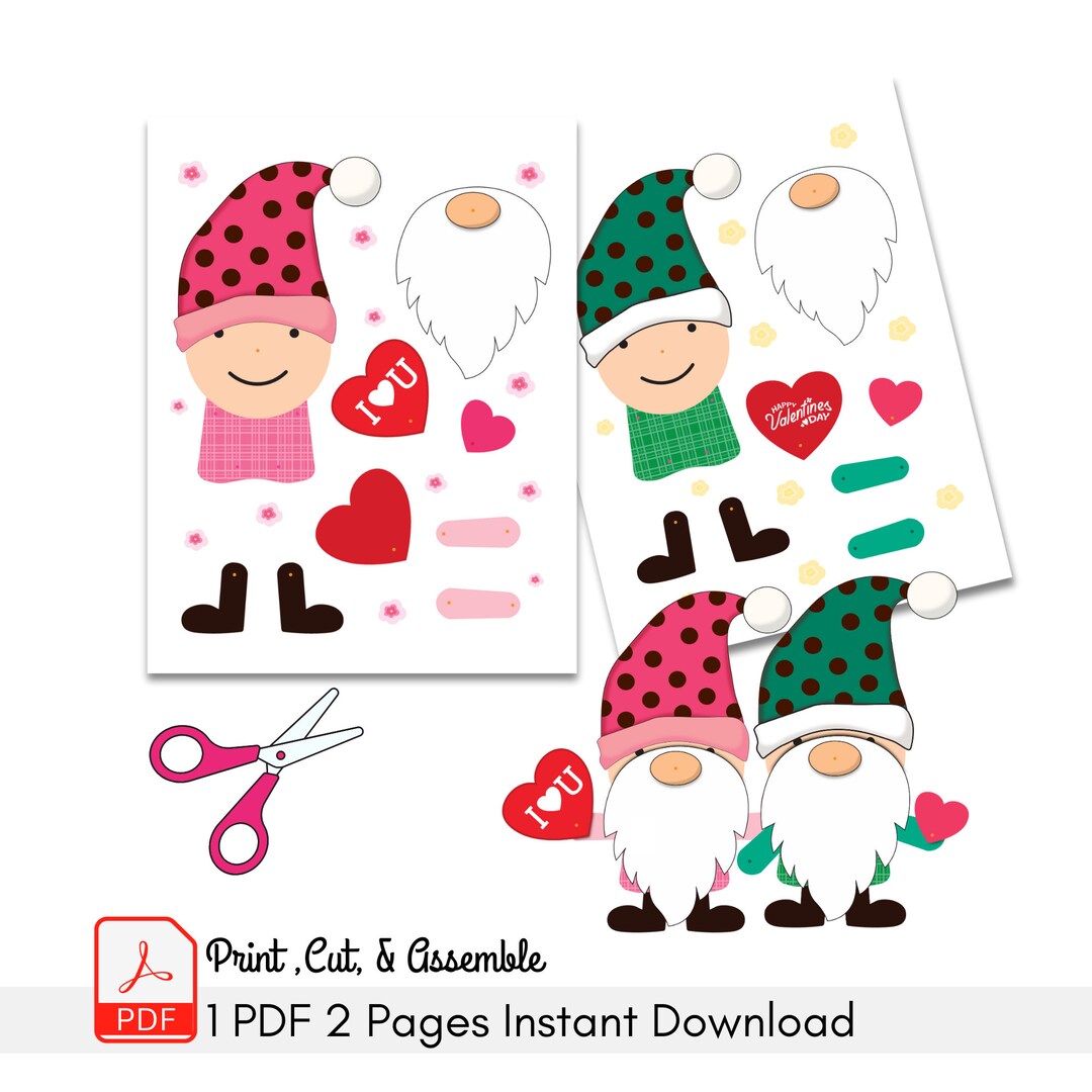 Valentines Gnomes Paper Doll, Articulated Gnomes Paper Doll, Gnomes ...