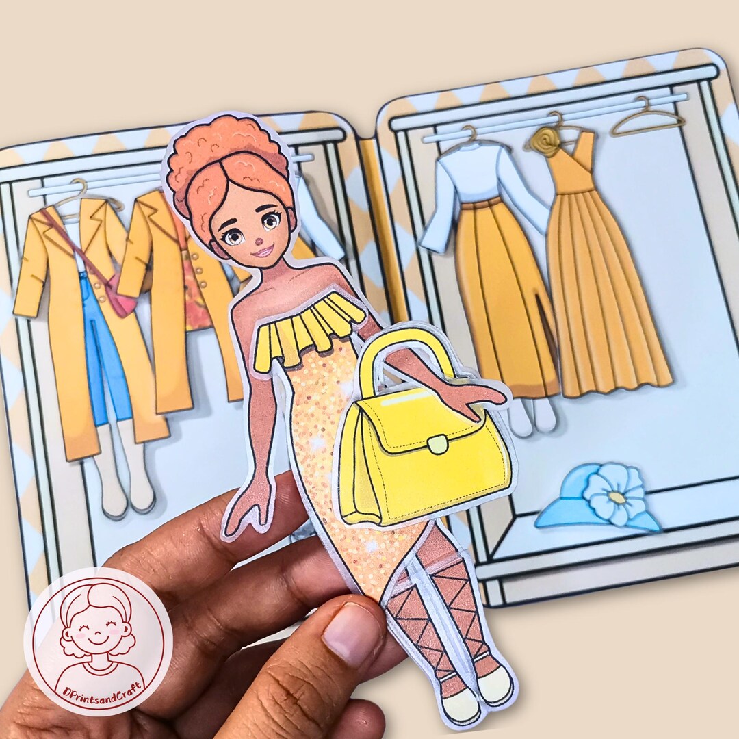 Paper Doll Book Printable Orange Theme Dressup, Paper Doll Quiet Book ...