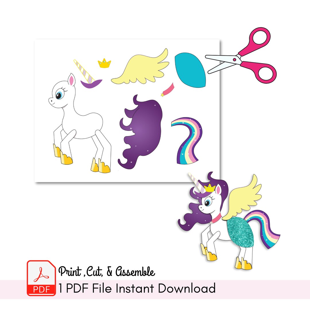 Printable Unicorn Paper Dolls, Purple Unicorn Paper Doll, Unicorn Paper ...