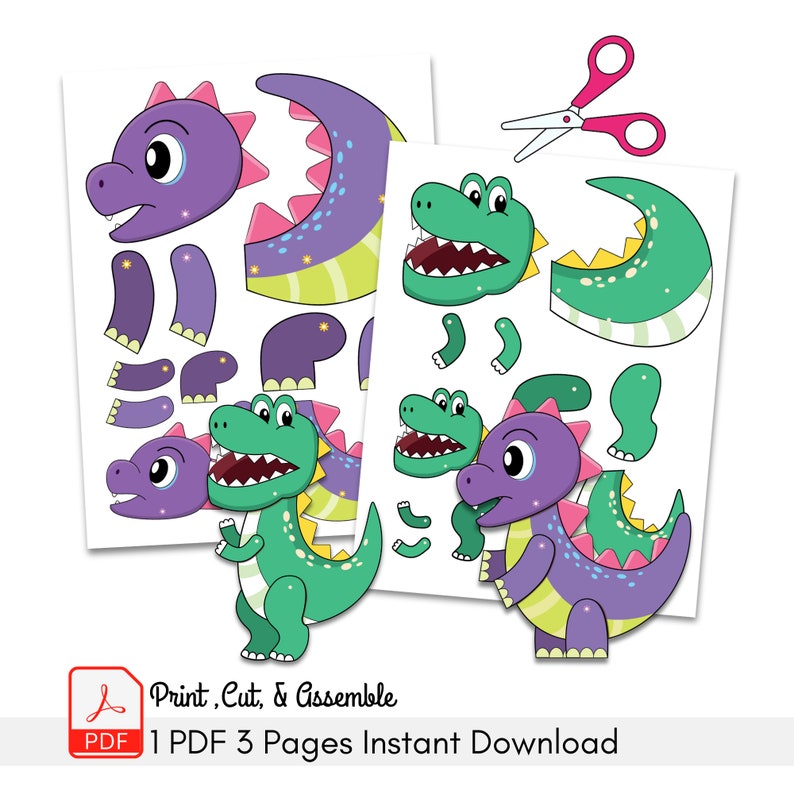 Dinosaur Paper Doll, Articulated Dinosaur Paper Doll, Cute Dino Paper ...