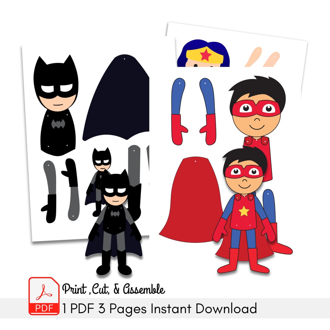 Superhero Paper Doll Printable, Articulated Superhero Paper Doll, Paper ...