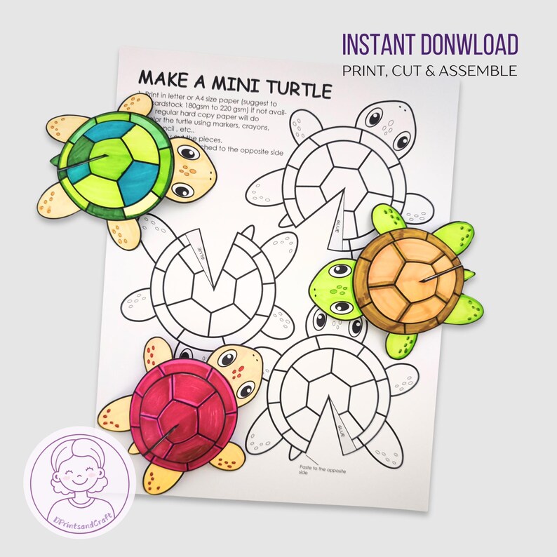 Make a Mini Turtle Printable Activity for Kids, Cute Turtle Paper Craft ...