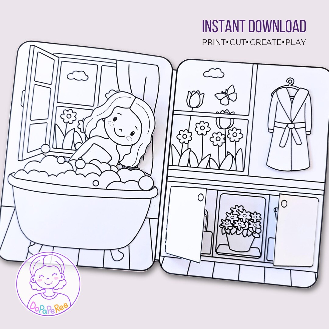 Printable Paper Dollhouse Book, Kids Coloring Activity, Cozy Quiet Time ...