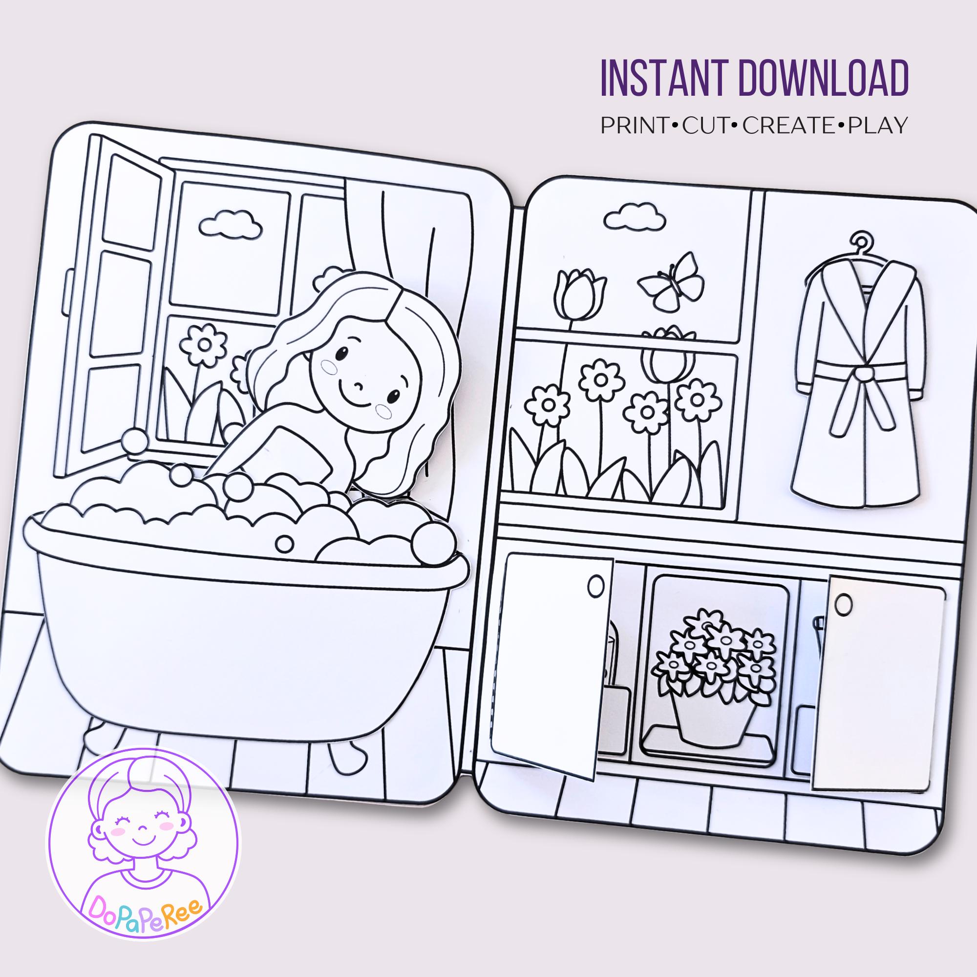 Printable Paper Dollhouse Book, Kids Coloring Activity, Cozy Quiet Time ...