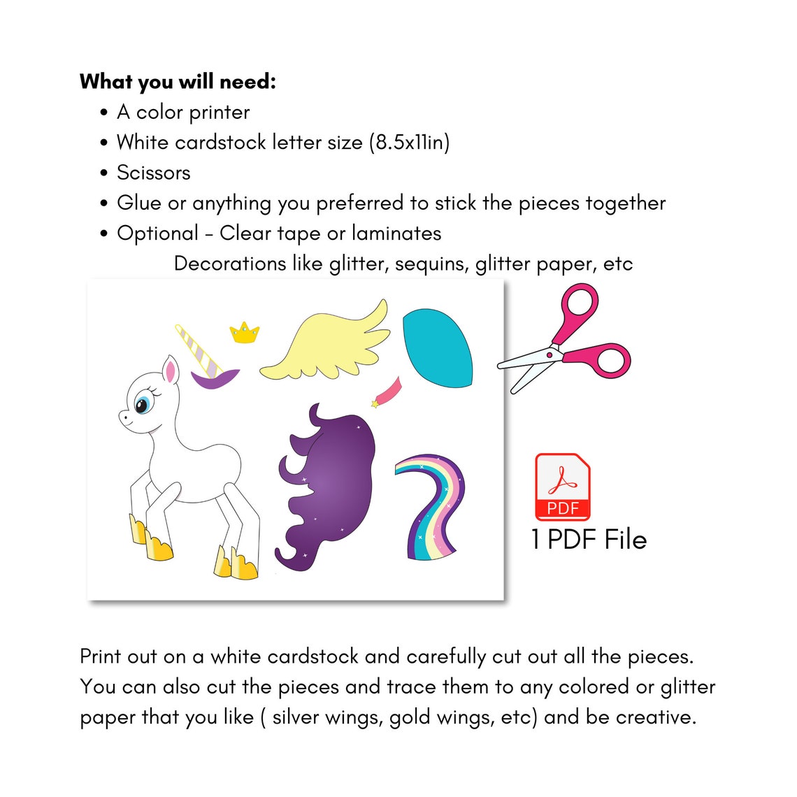 Printable Unicorn Paper Dolls, Purple Unicorn Paper Doll, Unicorn Paper ...