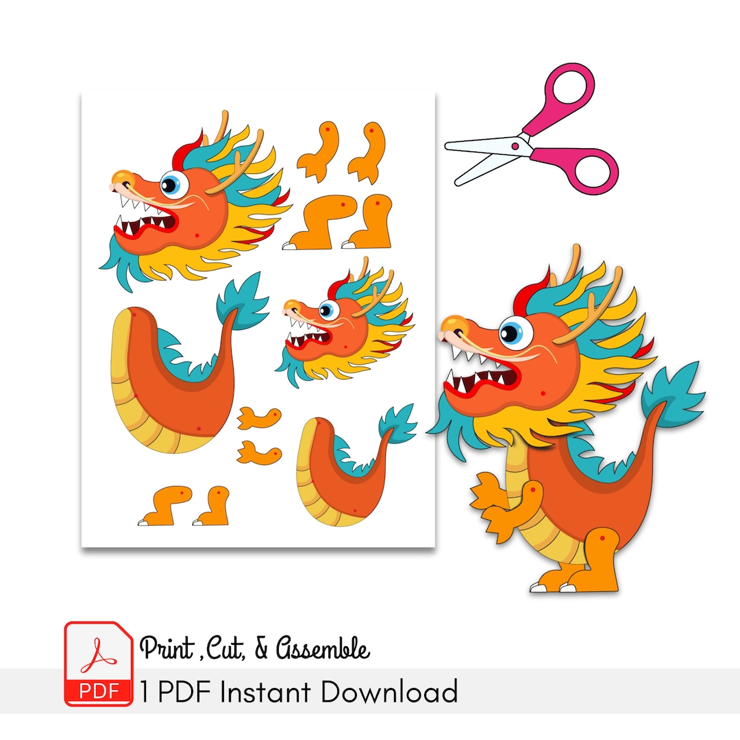 Movable Dragon Paper Doll, Articulated Dragon Paper Doll Printable Diy ...