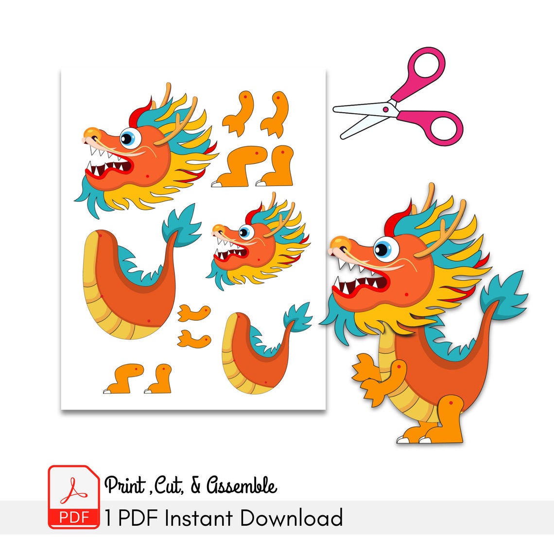 Movable Dragon Paper Doll, Articulated Dragon Paper Doll Printable Diy ...