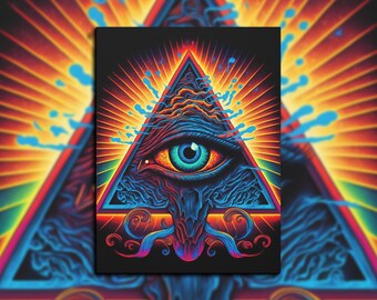Trippy Neon Illuminati All Seeing Eye Canvas Art Psychedelic Art Trippy ...