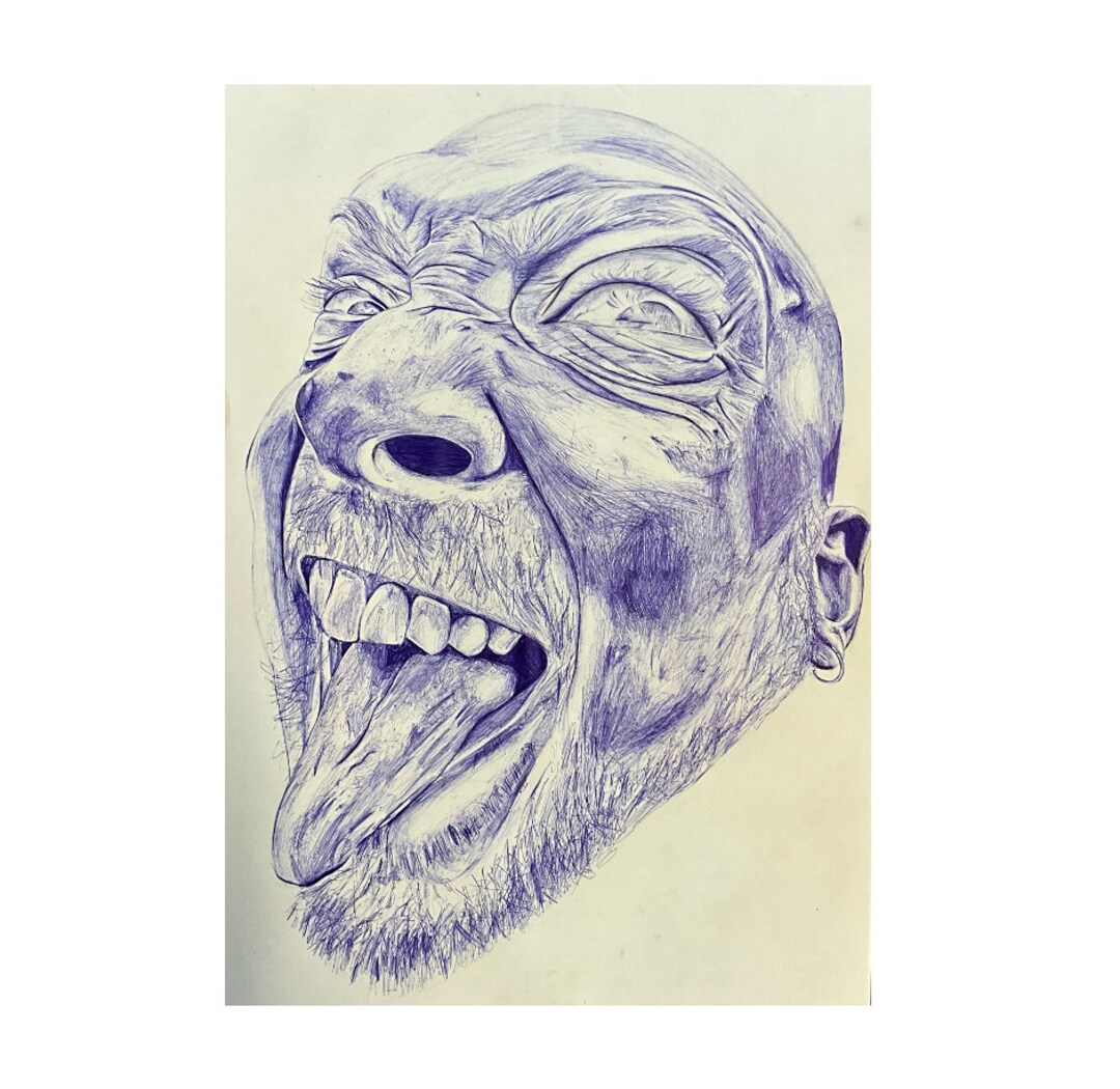 Blue Biro Drawing Poster - Etsy