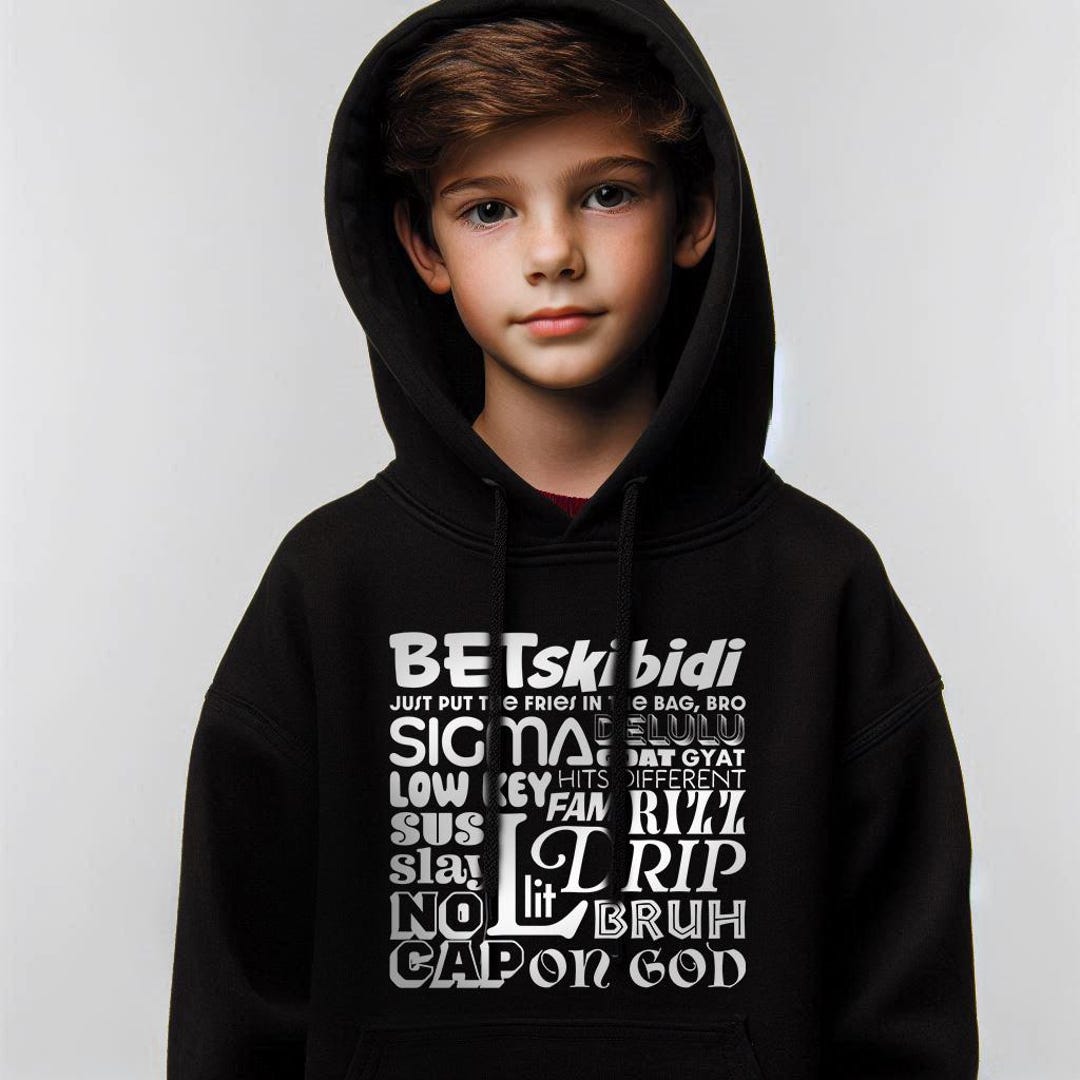 Gen Alpha Slang Hoodie: Skibidi, Rizz, Sigma - Youth Apparel - ON GOD ...