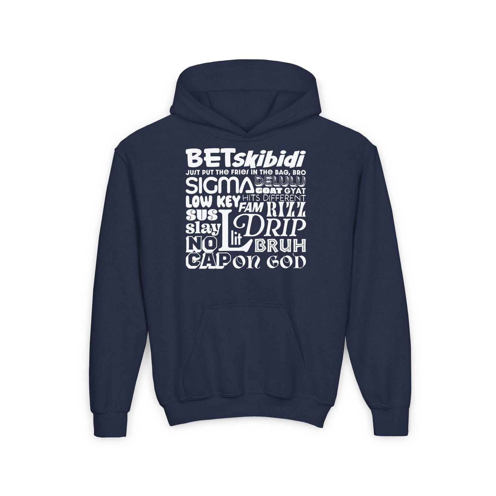 Gen Alpha Slang Hoodie: Skibidi, Rizz, Sigma - Youth Apparel - ON GOD ...