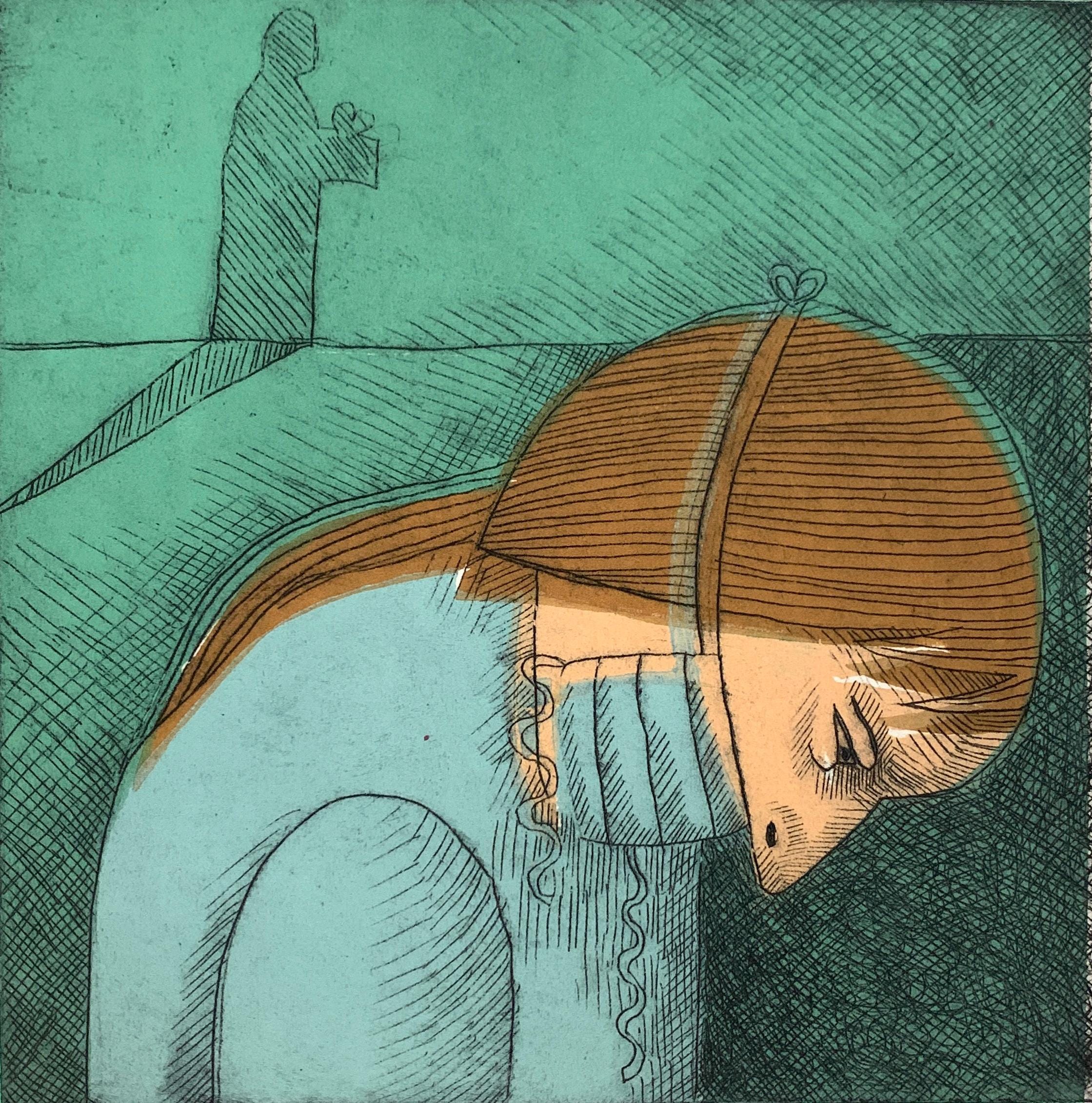 The Visit - Original Color Etching, Expressionist Hospital Art (9 1/4 ...
