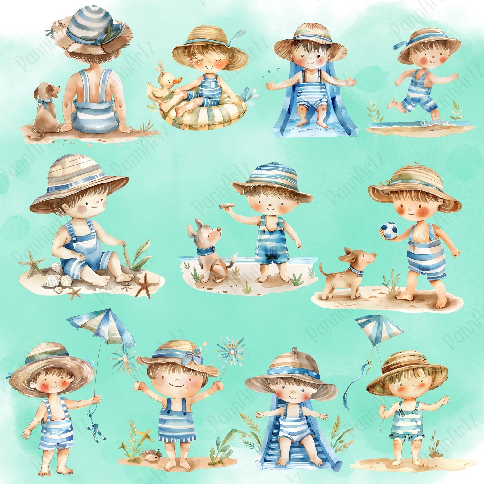 Cute Child in Summer Clipart, Children Clipart, Funny Summer, Kid ...