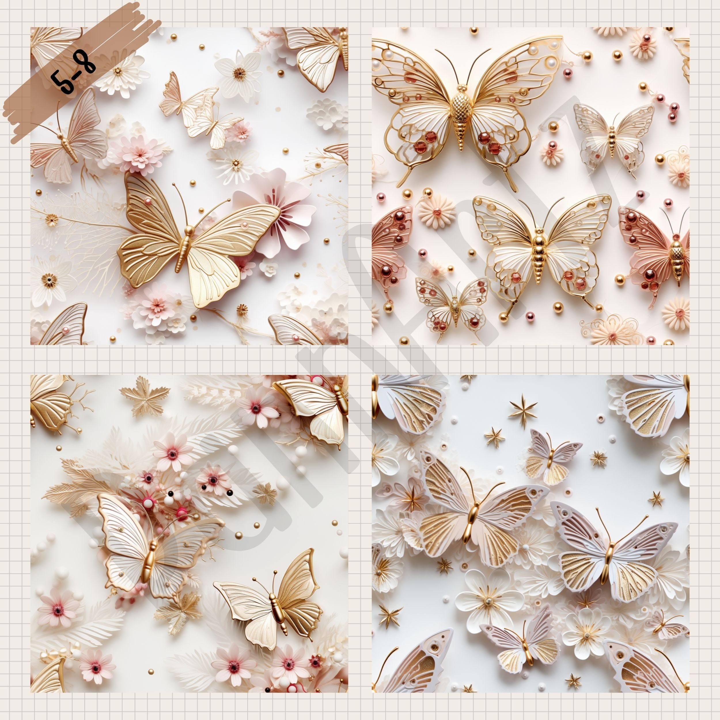 3D Gold Butterfly Seamless Pattern, Butterfly Pattern, Digital Paper ...