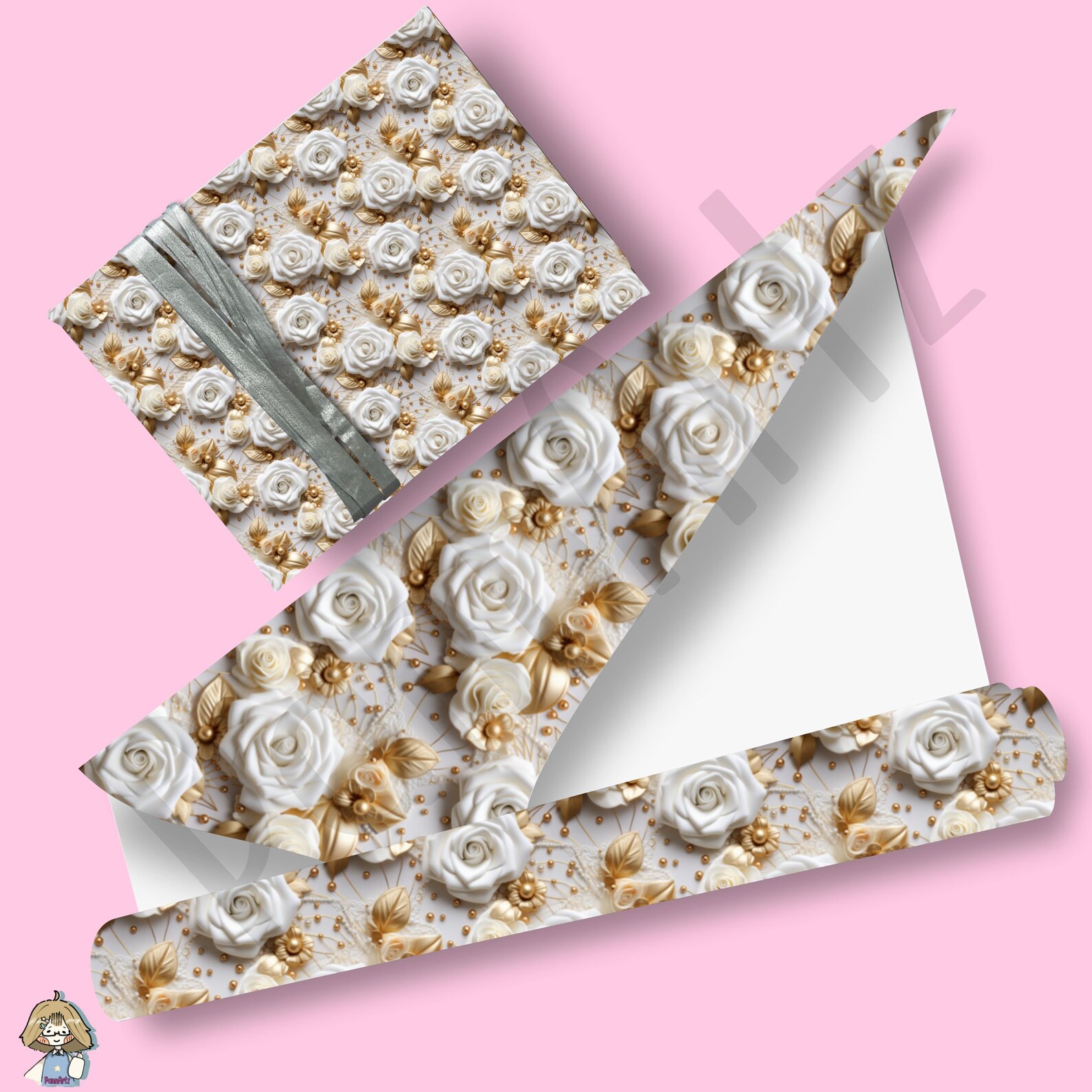 White Rose, Seamless Pattern, Digital Paper Pack, 3D Paper Wrap ...