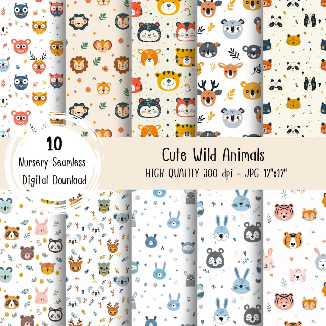 Cute Wild Animals Seamless Pattern, Digital Download, Commercial Use ...