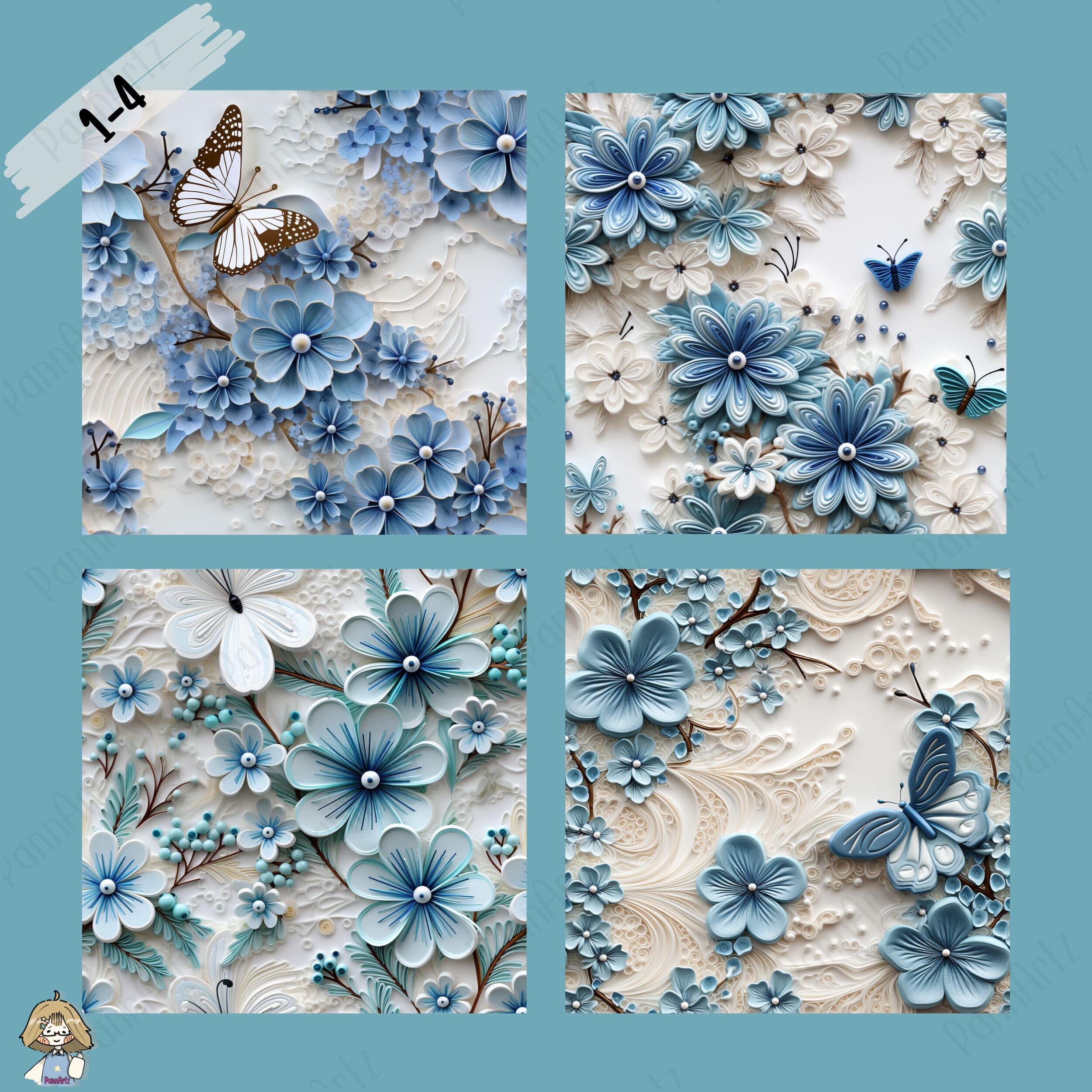 Blue Plumbago Seamless Pattern, 3d Blue Flower Background, Digital ...
