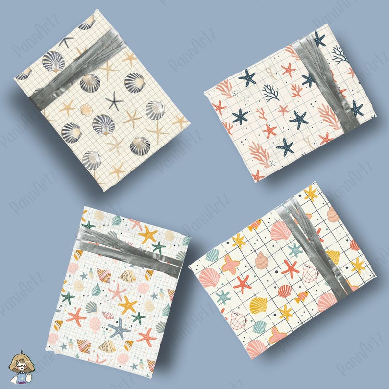 Cute Sea Animals Cartoon on Grid for Kids Seamless Pattern, Digital ...