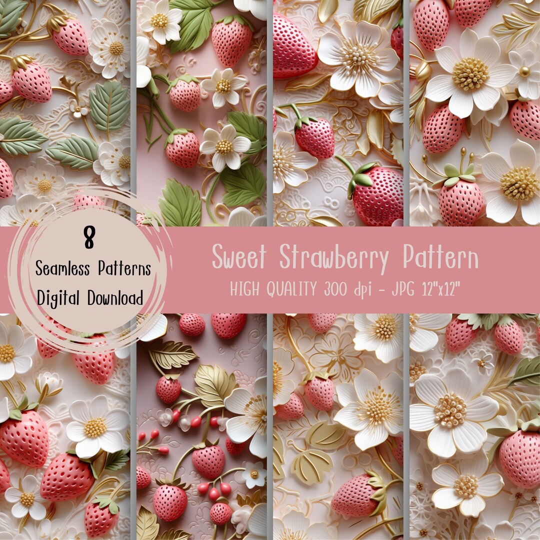 Strawberry Seamless Pattern, Digital Paper, Commercial Use, Gift ...
