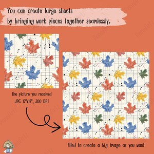 Colorful Leaves on Grid Seamless Pattern, Leaf Digital Paper ...