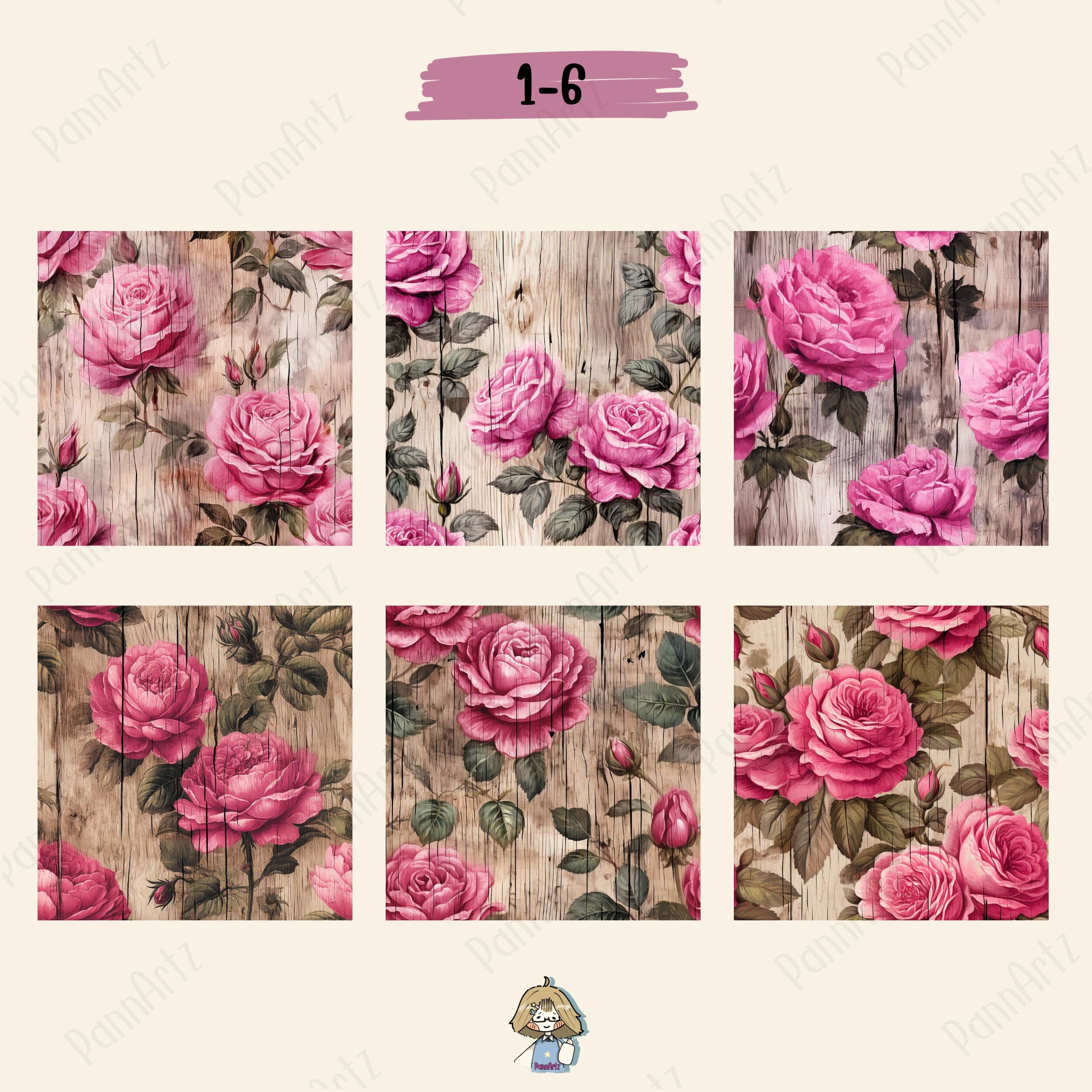 Antique Wood Pink Rose Seamless, Rose Background, Digital Paper Pack ...
