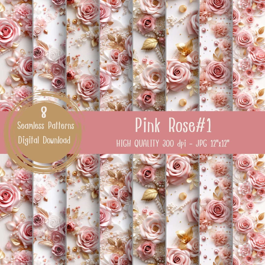 Pink Rose Seamless Pattern, Digital Paper, Gift Wrapping, Commercial ...