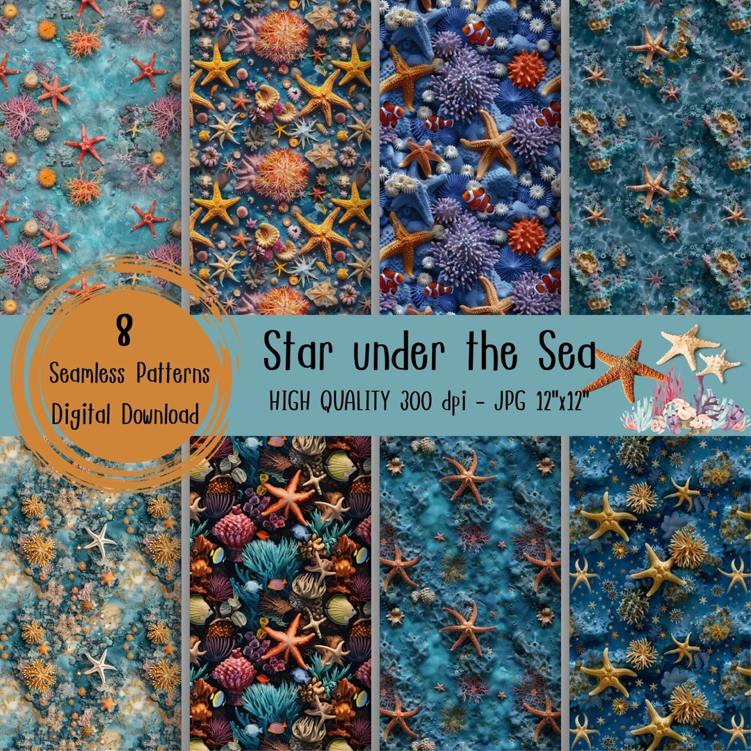 Starfish Seamless Pattern, Digital Paper, Commercial Use, Printable ...