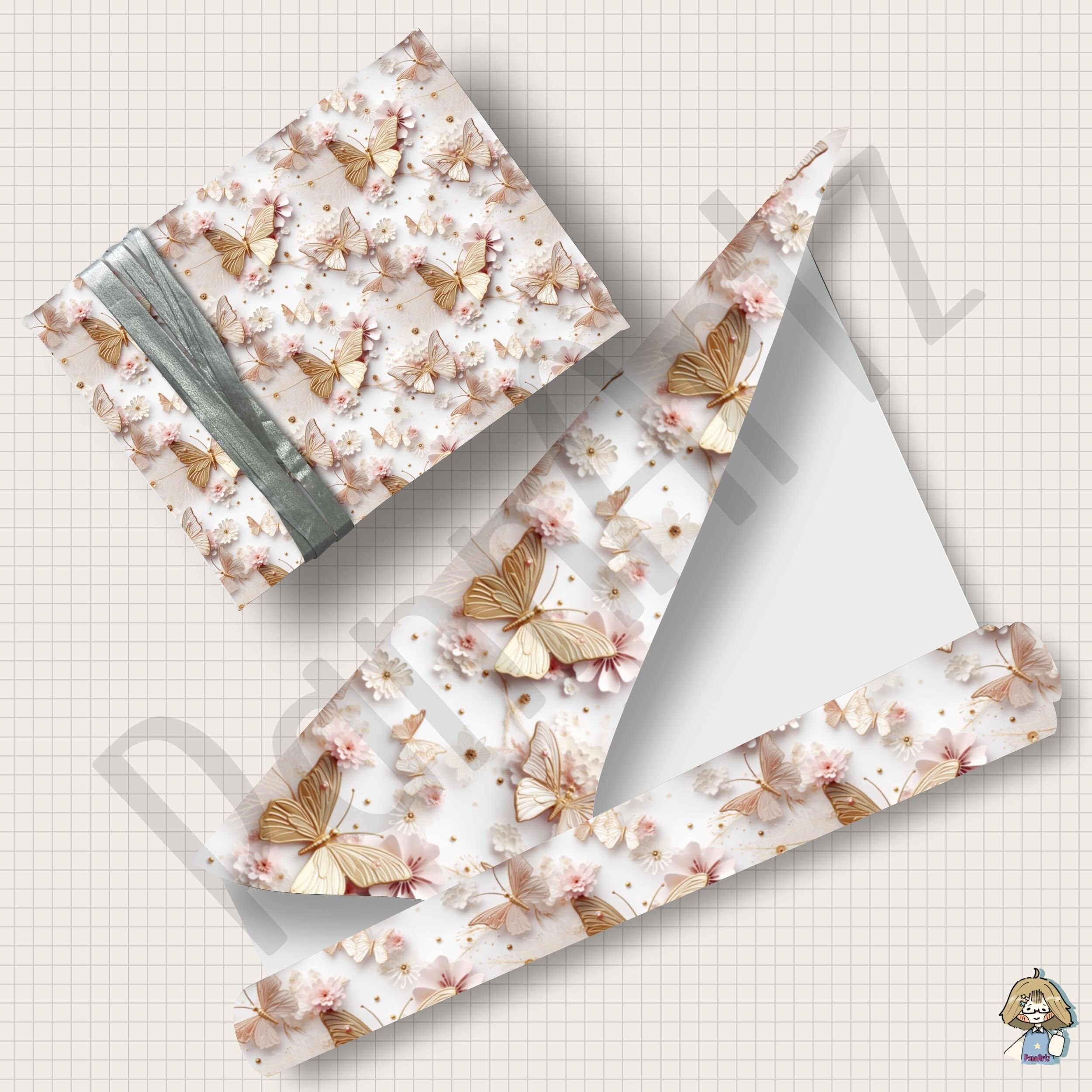 3D Gold Butterfly Seamless Pattern, Butterfly Pattern, Digital Paper ...
