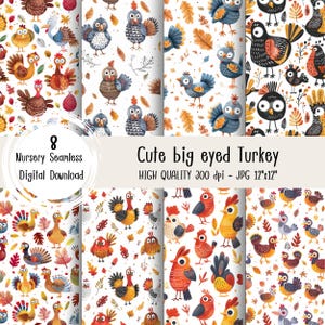 Cute Turkey Seamless Pattern, Kid Digital Paper, Commercial Use, Paper ...