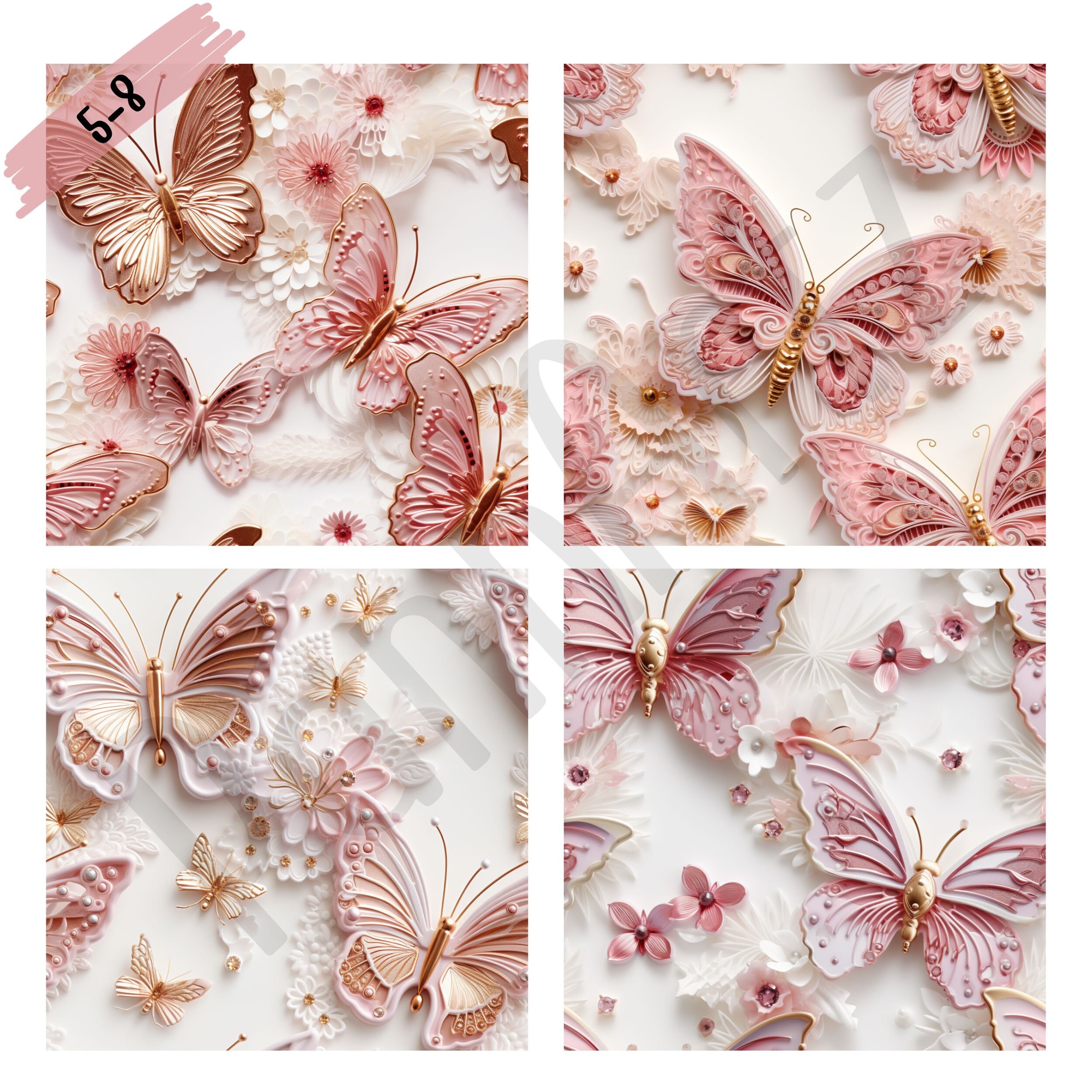 Pink Butterfly Seamless Pattern, Digital Paper Pack, 3D Paper Wrap ...
