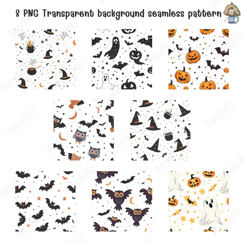 Cute Halloween Transparent Seamless Pattern, Digital Paper, Commercial ...