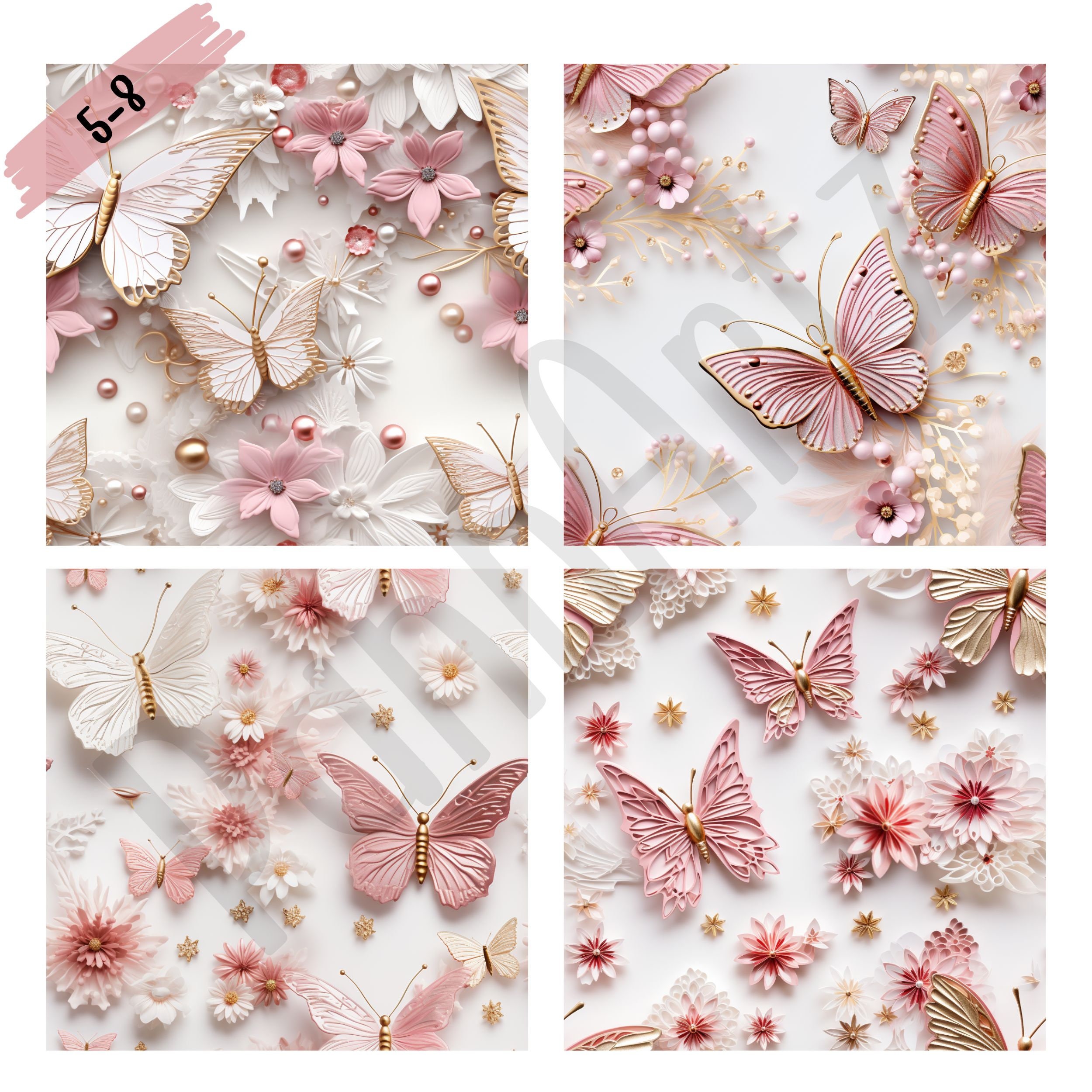 Pink Butterfly Seamless Pattern, Digital Paper, 3D Paper Wrap ...
