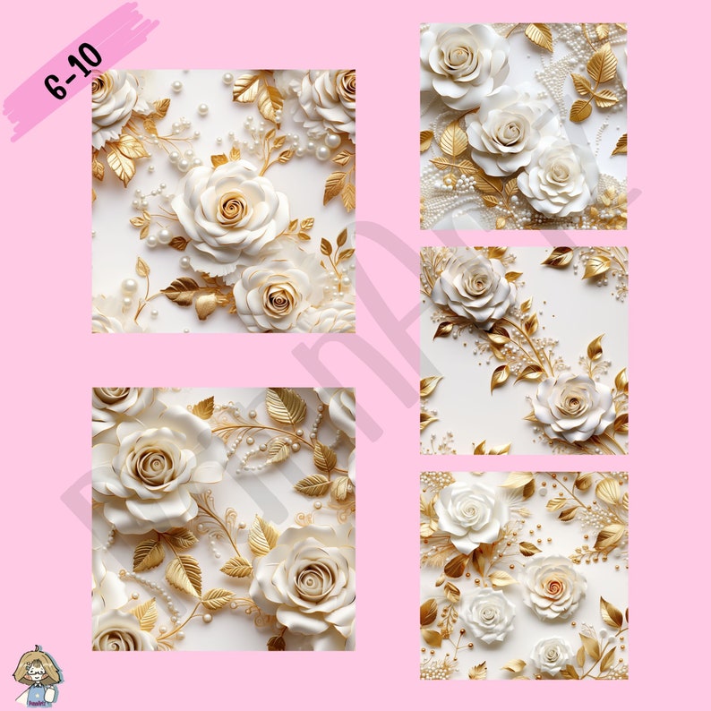 White Rose, Seamless Pattern, Digital Paper Pack, 3D Paper Wrap ...