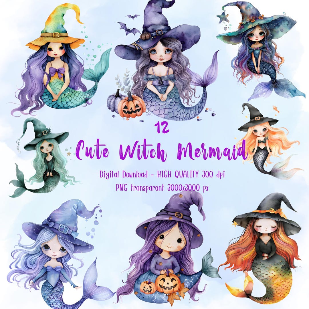 Witch Mermaid Clipart Transparent Background , Witch Digital Download ...