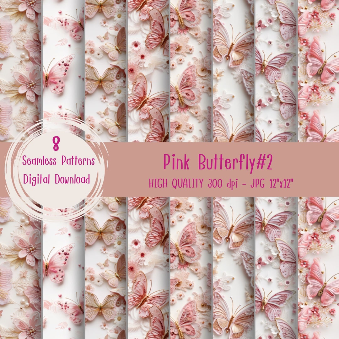 Pink Butterfly Seamless Pattern, Digital Paper Pack, 3D Paper Wrap ...